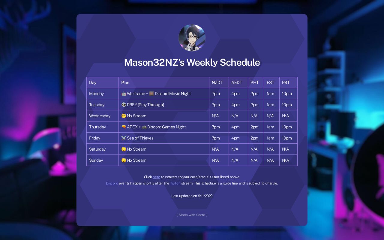 Mason32NZ Schedule